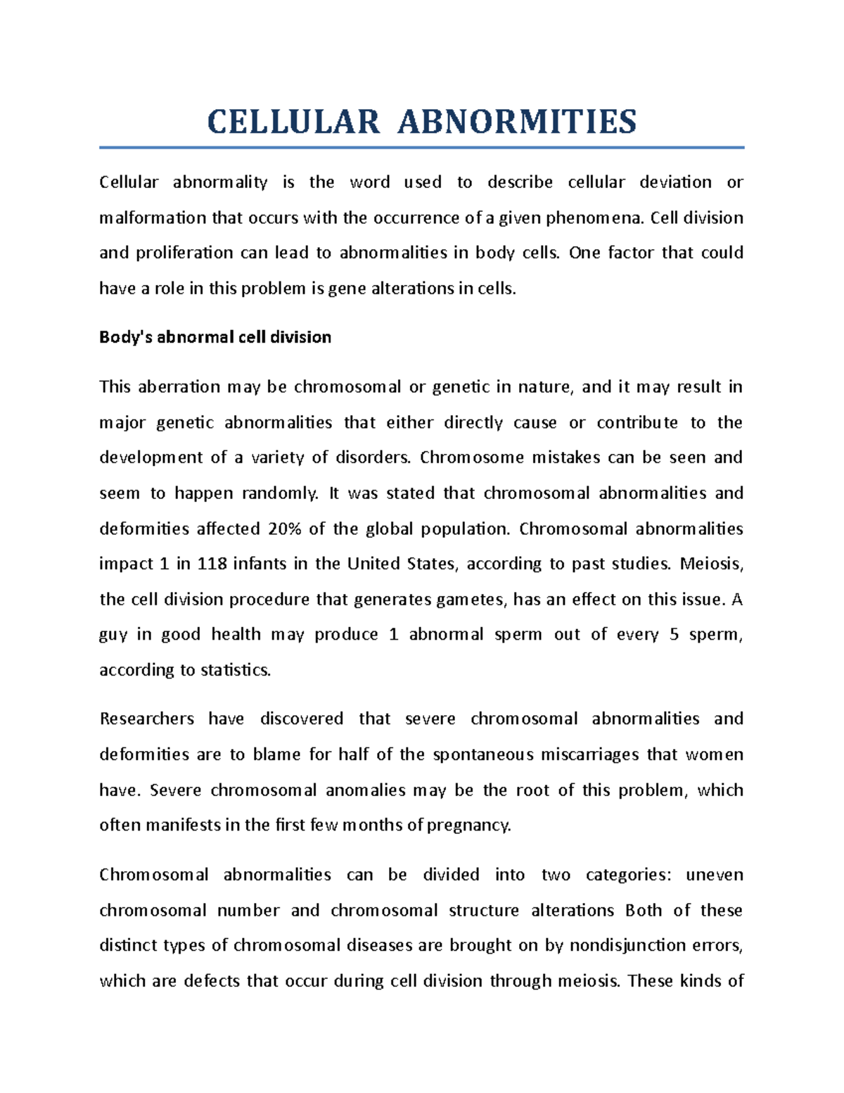 Cellular Abnormities - In the previous chapter, a general overview of ...