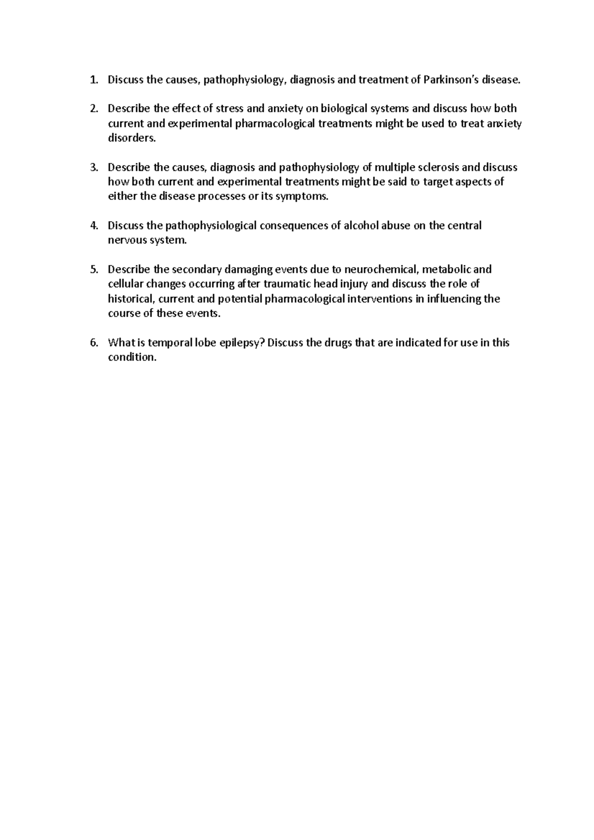 Neuro exam - Discuss the causes, pathophysiology, diagnosis and ...