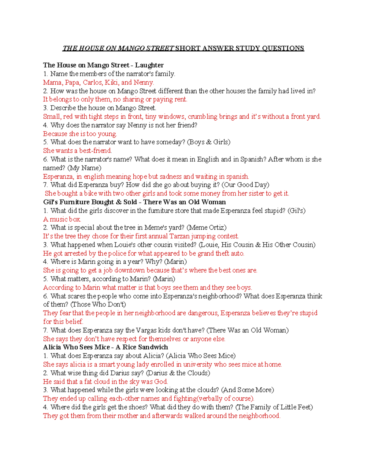 Thehouseonmangostreetshortanswerstudyquestions - THE HOUSE ON MANGO ...