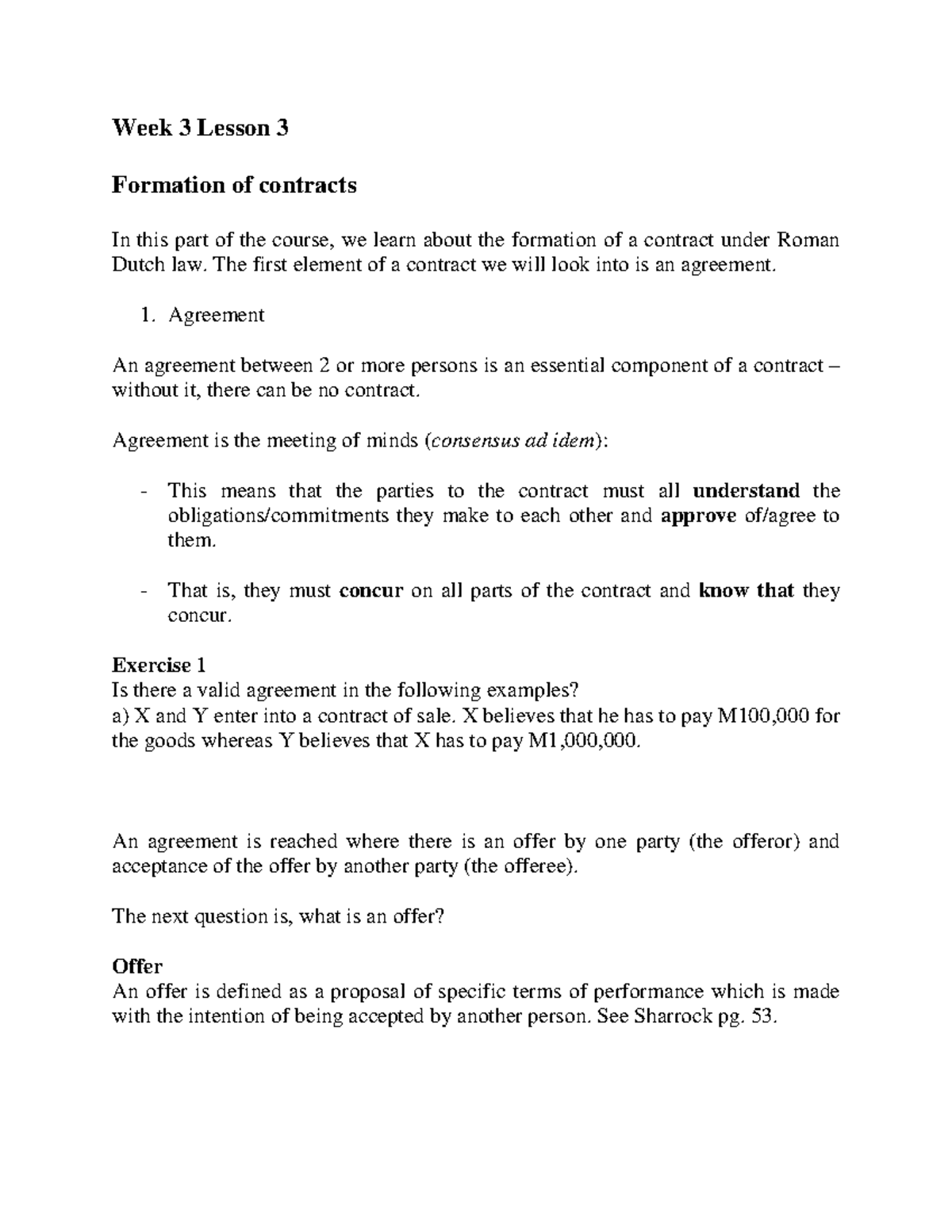 L2301 Week 3 Lesson 3 Formation of a contract 22 Oct 2020 - Week 3 ...