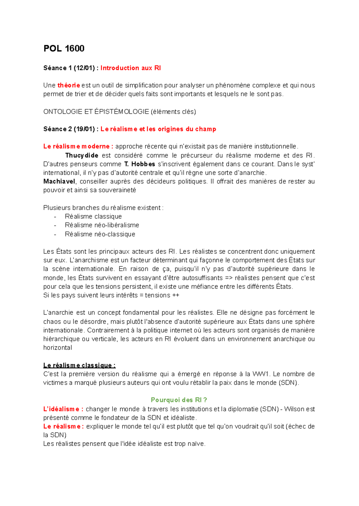 Relations internationales - POL 1600 Séance 1 (12/01) : Introduction aux RI Une théorie est un ...