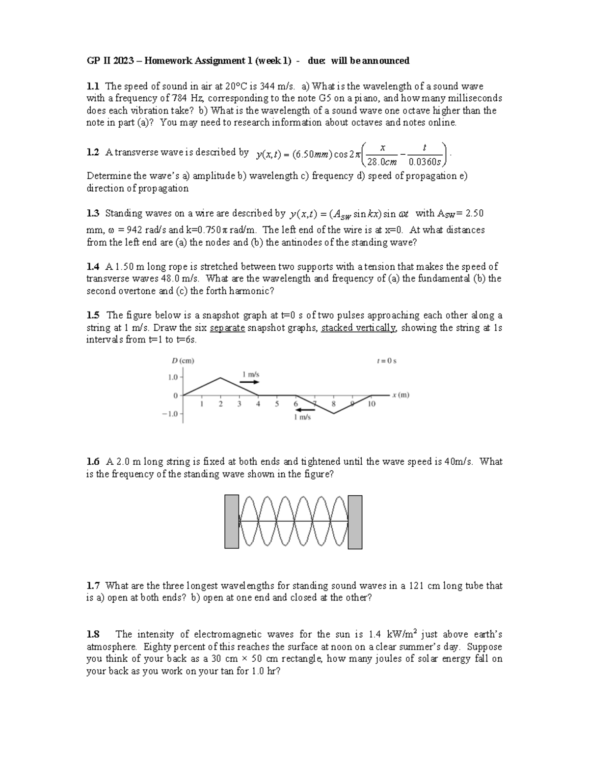 Homework 1 - GP II 2023 – Homework Assignment 1 (week 1) - due: will be announced 1 The speed of ...