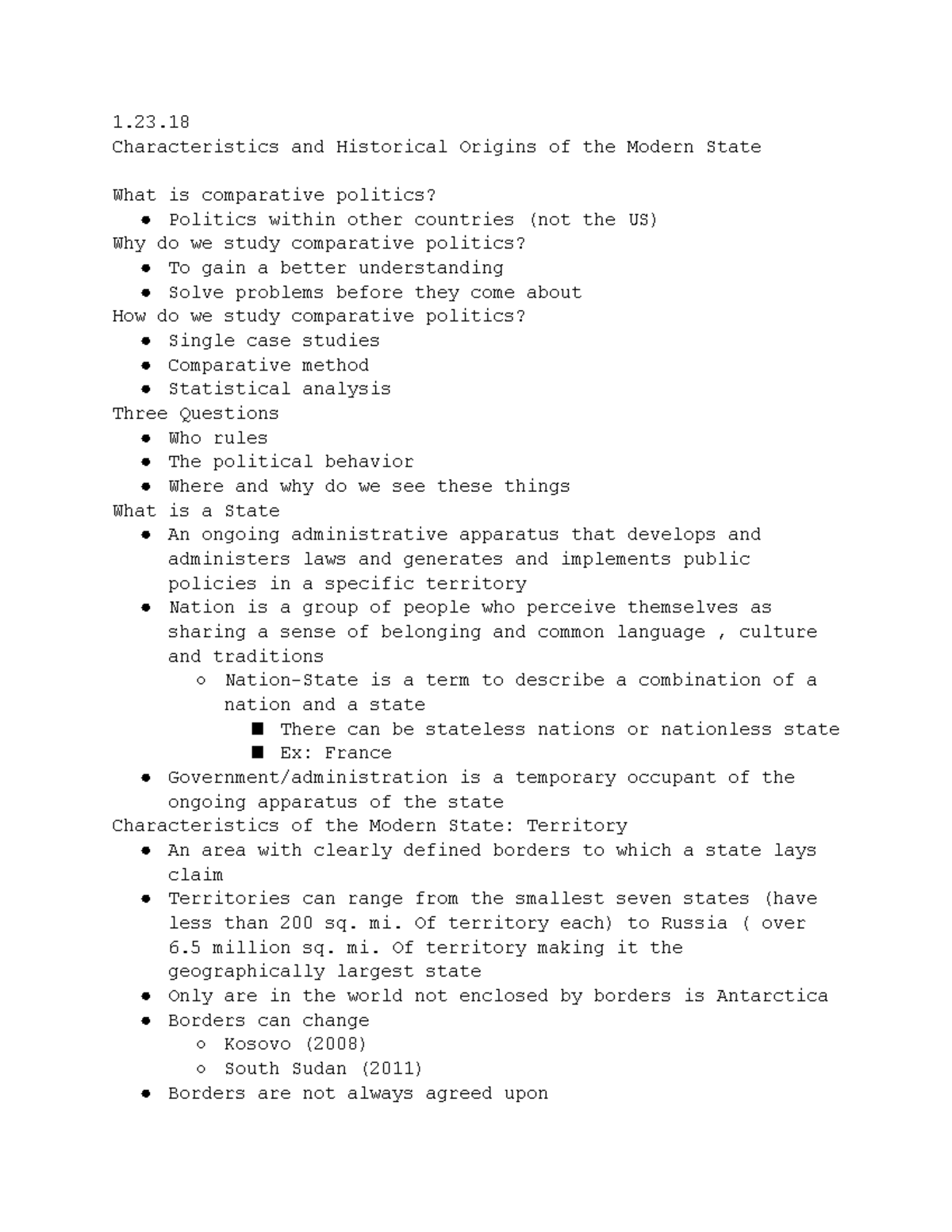 PS 210 Exam 1 - class notes - 1.23 Characteristics and Historical ...