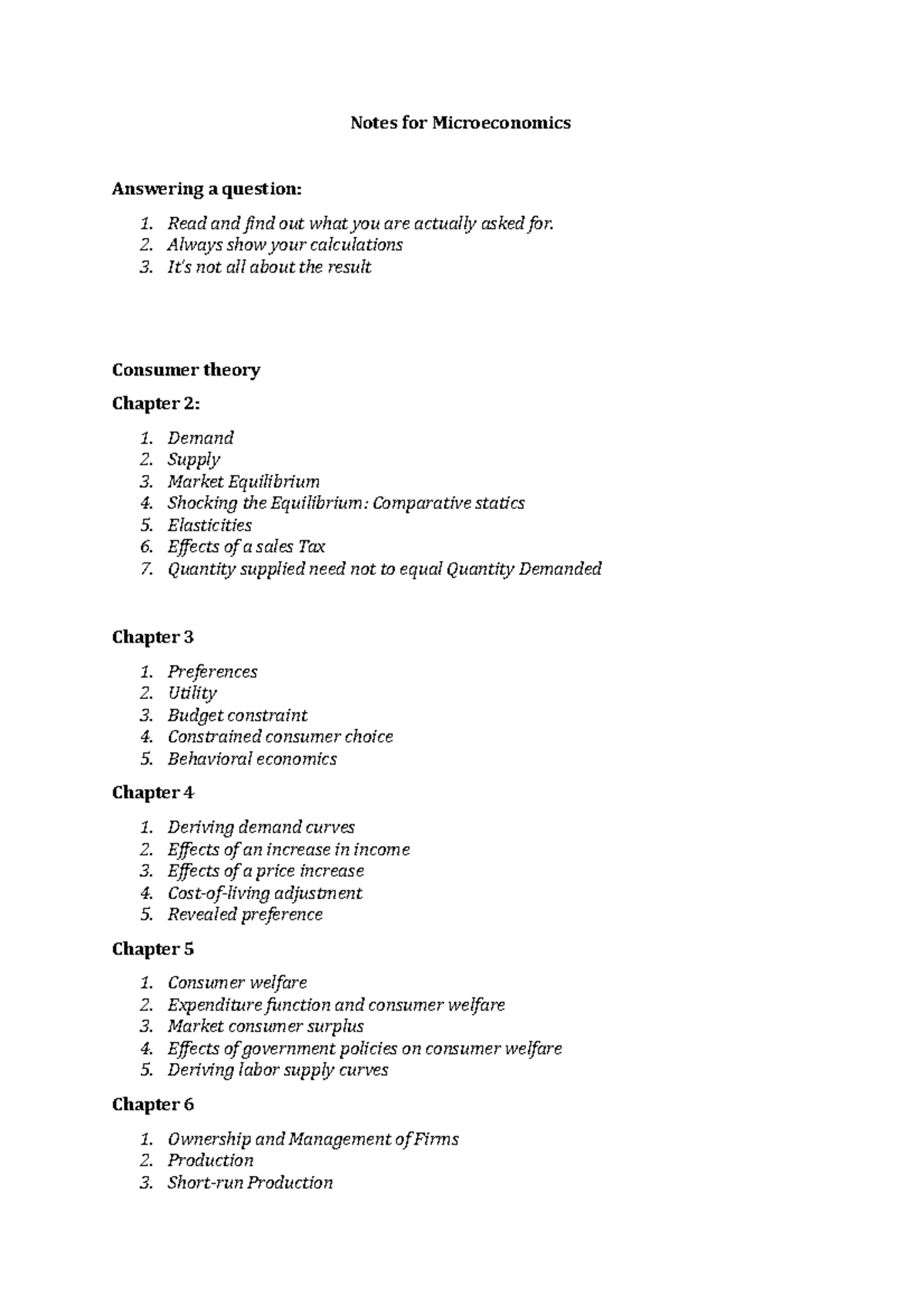 Microeconomics Notes - ALL - Notes for Microeconomics Answering a ...