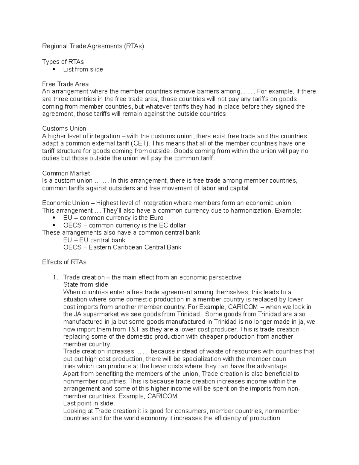 Regional Trade Agreements - ...... For example, if there are three ...