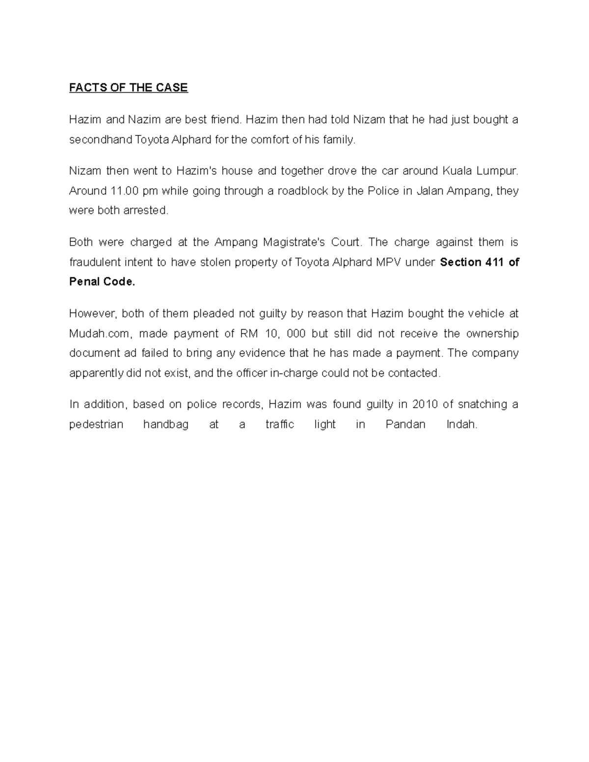 Facts OF THE CASE - Tutorial Question for group assessment. Problematic ...