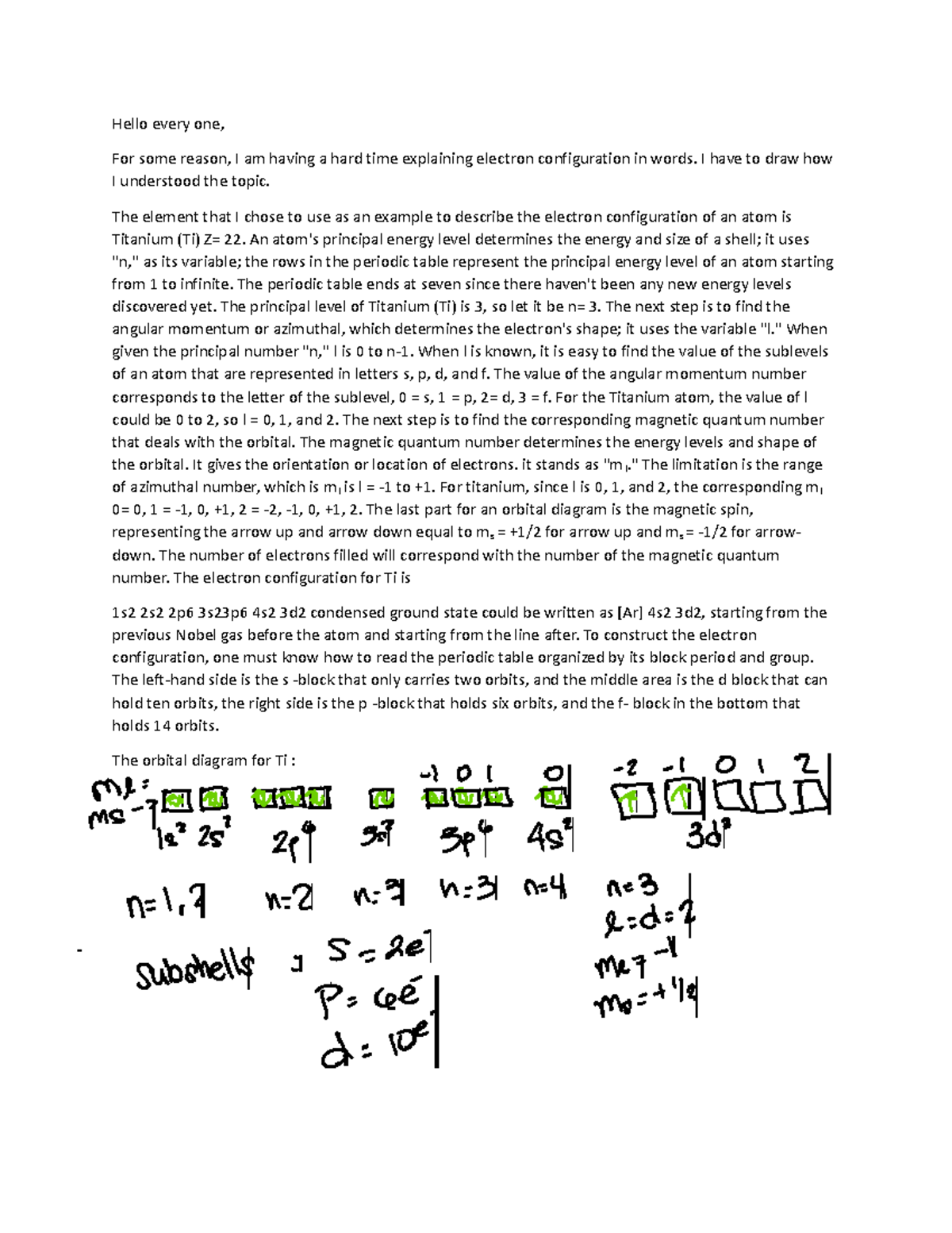 Week 4 discussion word - electron configuration - Hello every one, For ...