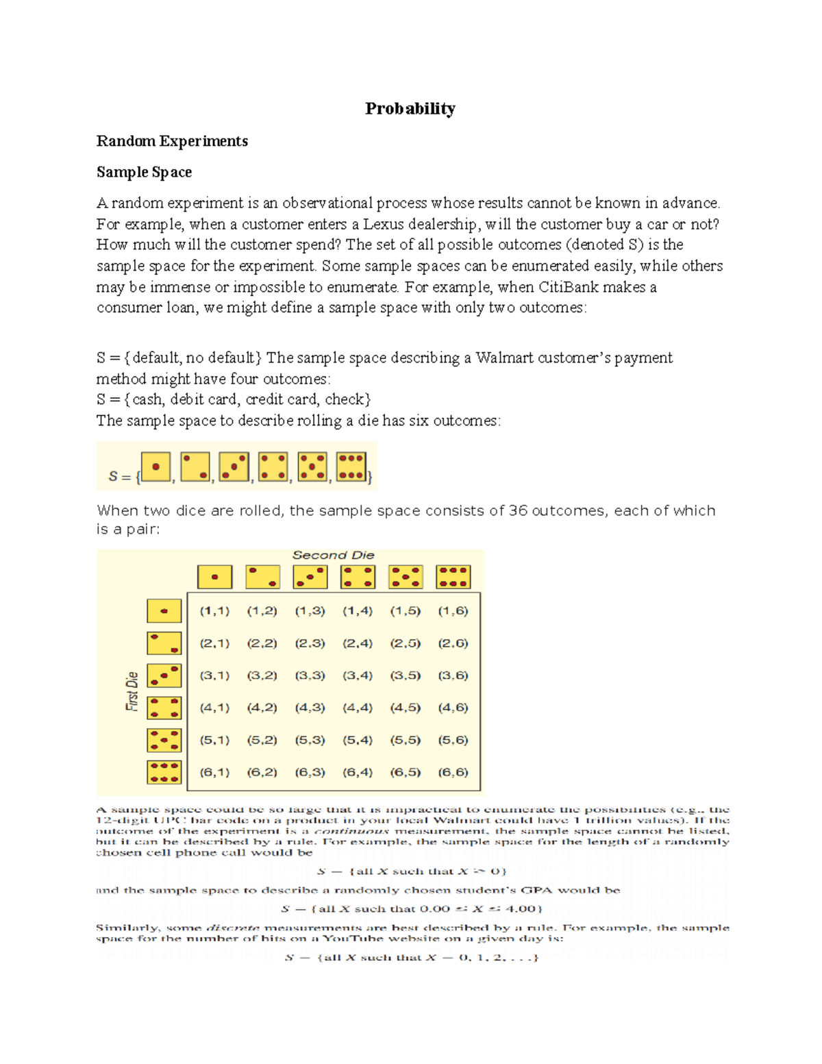 Propability - Probability Random Experiments Sample Space A random ...