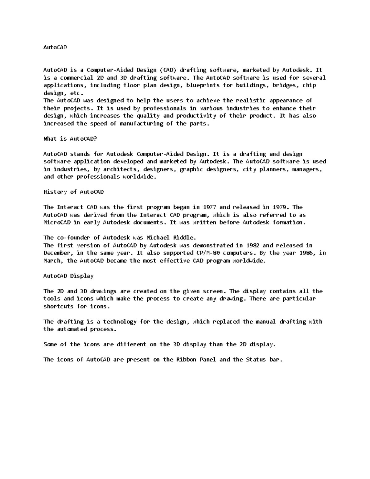 Lesson-1 - CAD basic notes - AutoCAD AutoCAD is a Computer-Aided Design ...