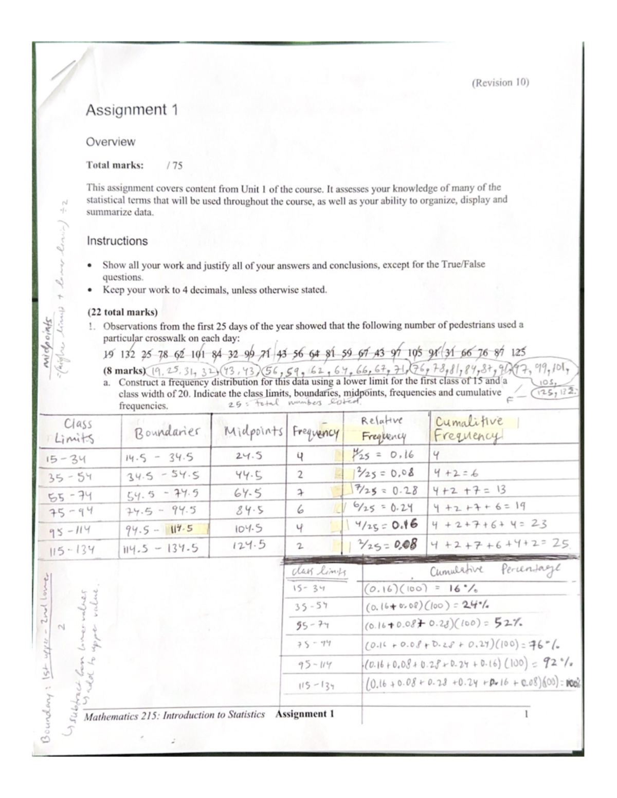 MAT215 Assignment 1 - Math 215 - Studocu