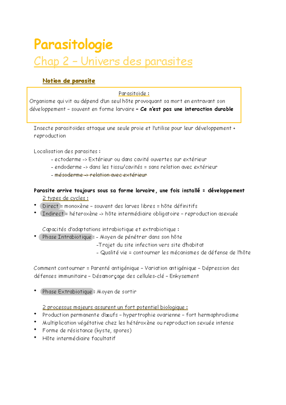 CHAP 2 - parasitologie - Parasitologie Chap 2 – Univers des parasites ...