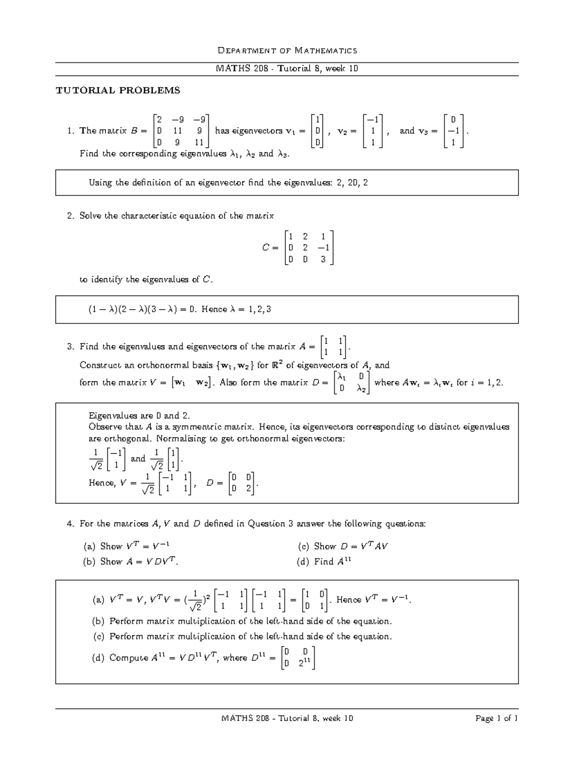 Tutorial 8 Solutions - Department of Mathematics MATHS 208 - Tutorial 8, week 10 TUTORIAL ...