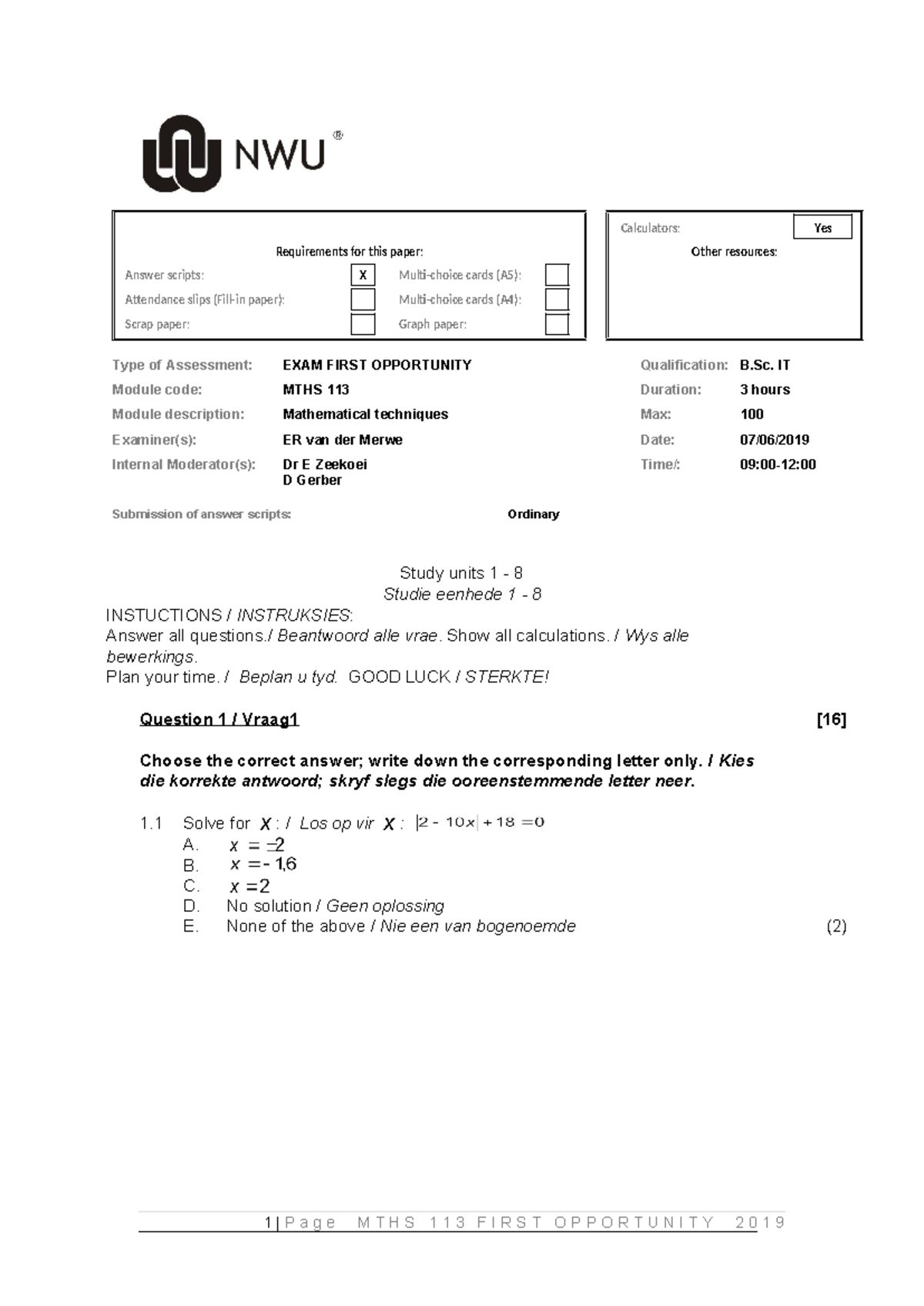 MTHS 113 First Opportunity 2019 5 1 - Calculators: Yes Requirements for ...