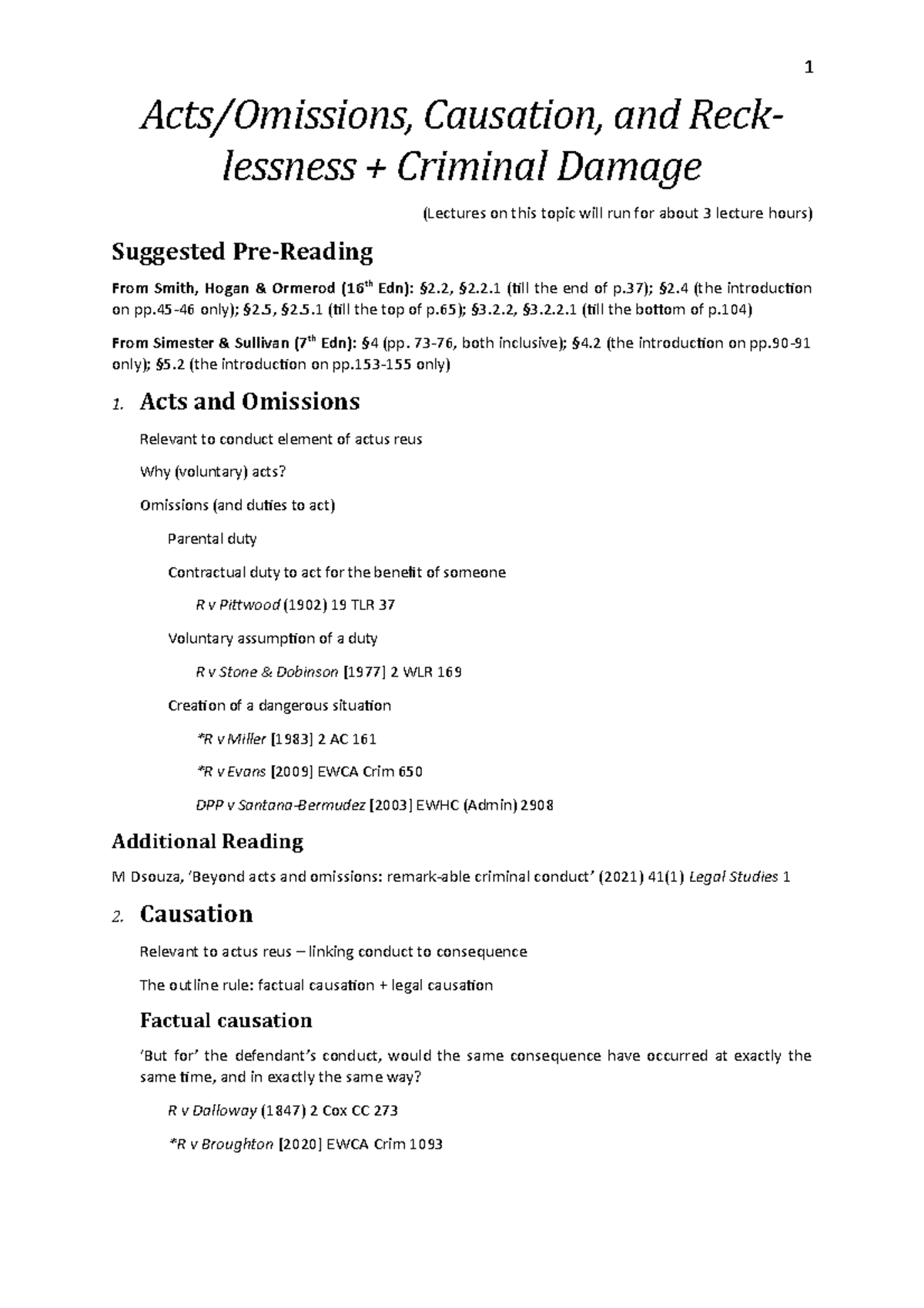 3. Acts, Omissions, Causation, and Recklessness + Criminal Damage ...