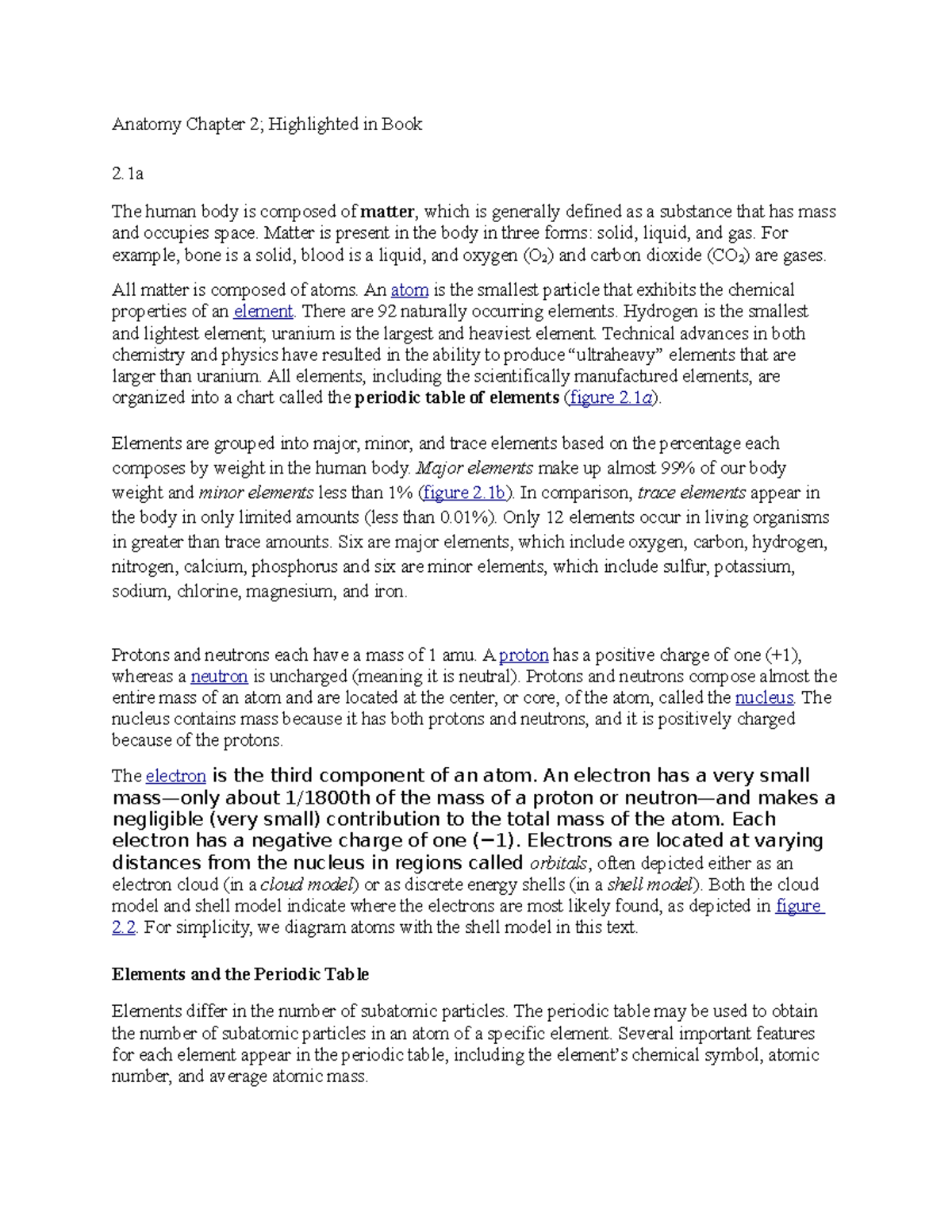 Anatomy Chapter 2 Highlighted in Book - Matter is present in the body ...