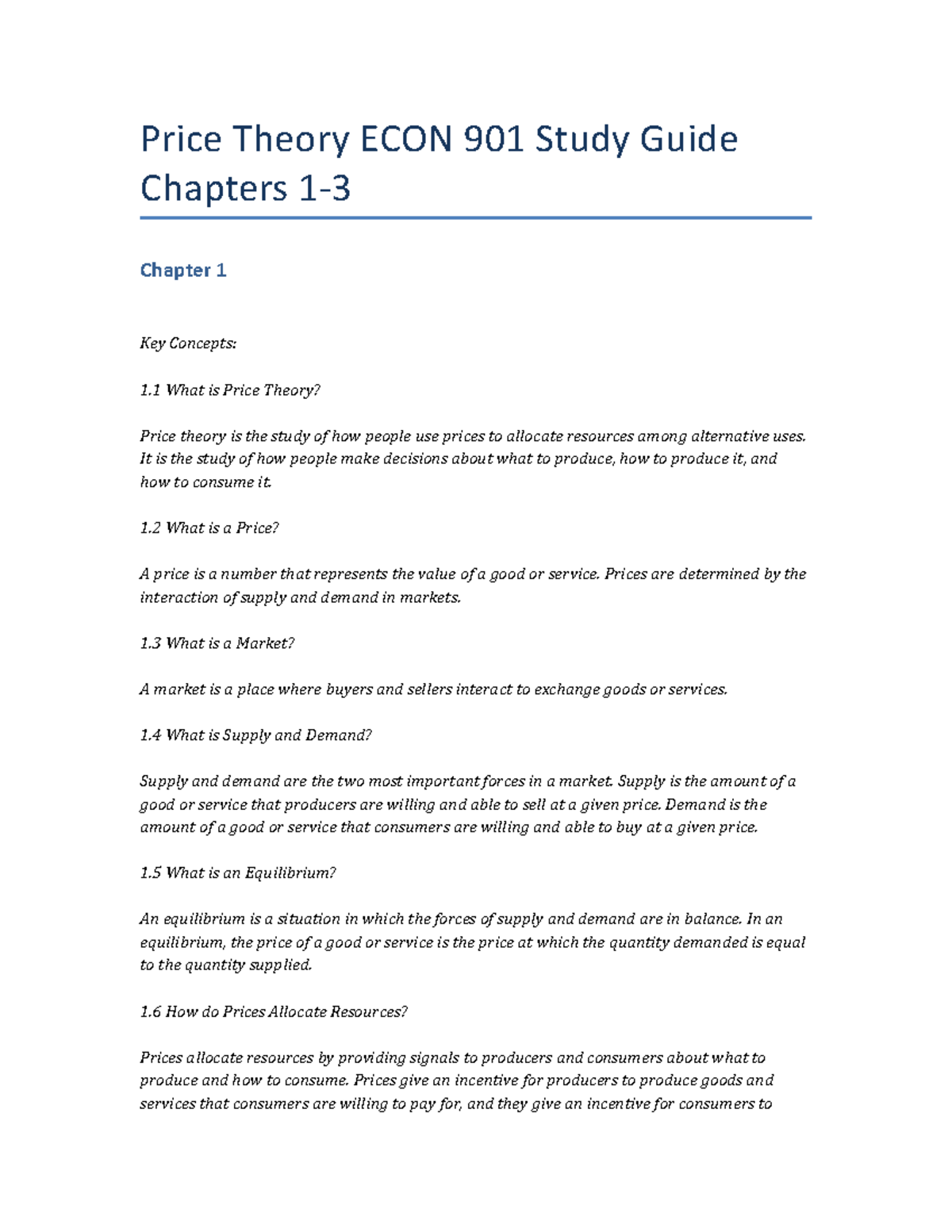 Price Theory ECON 901 Study Guide Chapters 1-3 - Price Theory ECON 901 ...