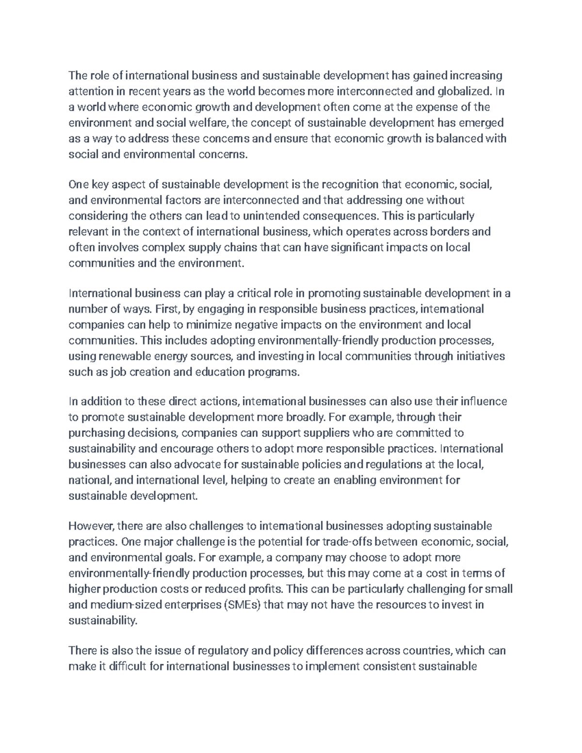 The role of international business and sustainable development - In a ...