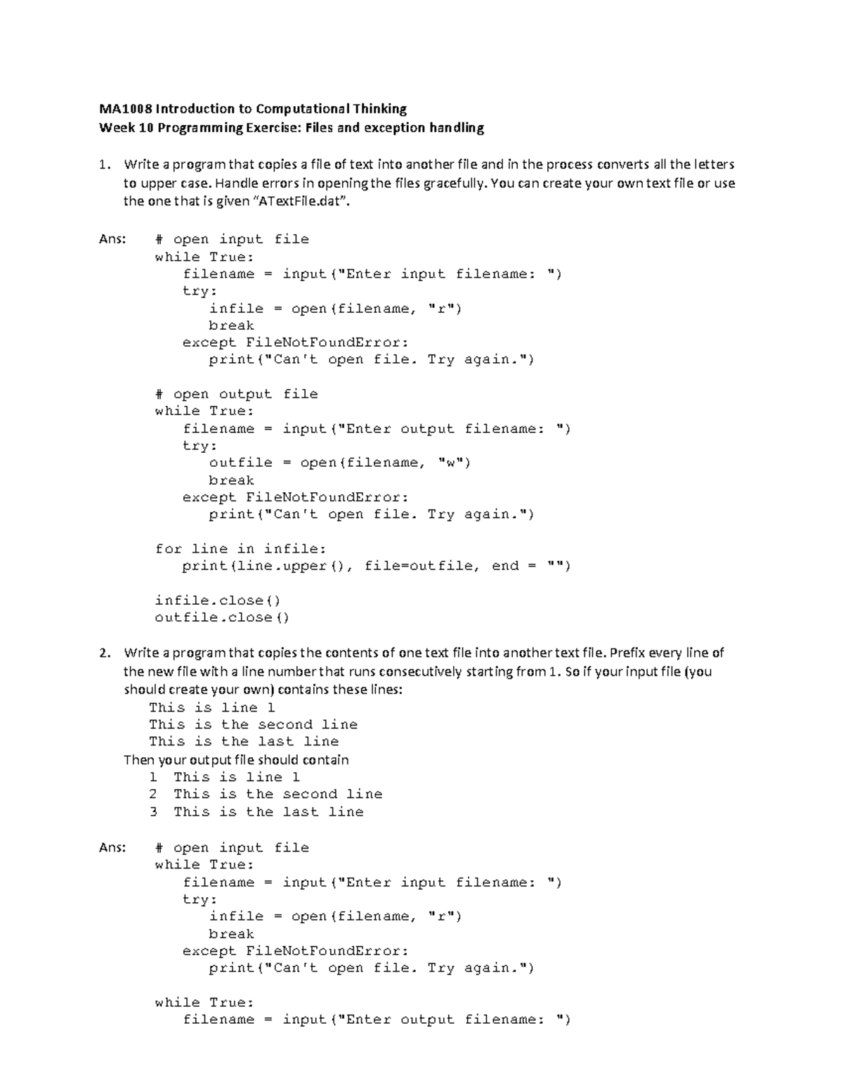 Week 10 Programming File And Exception Solution Ma1008 Introduction To Computational Thinking