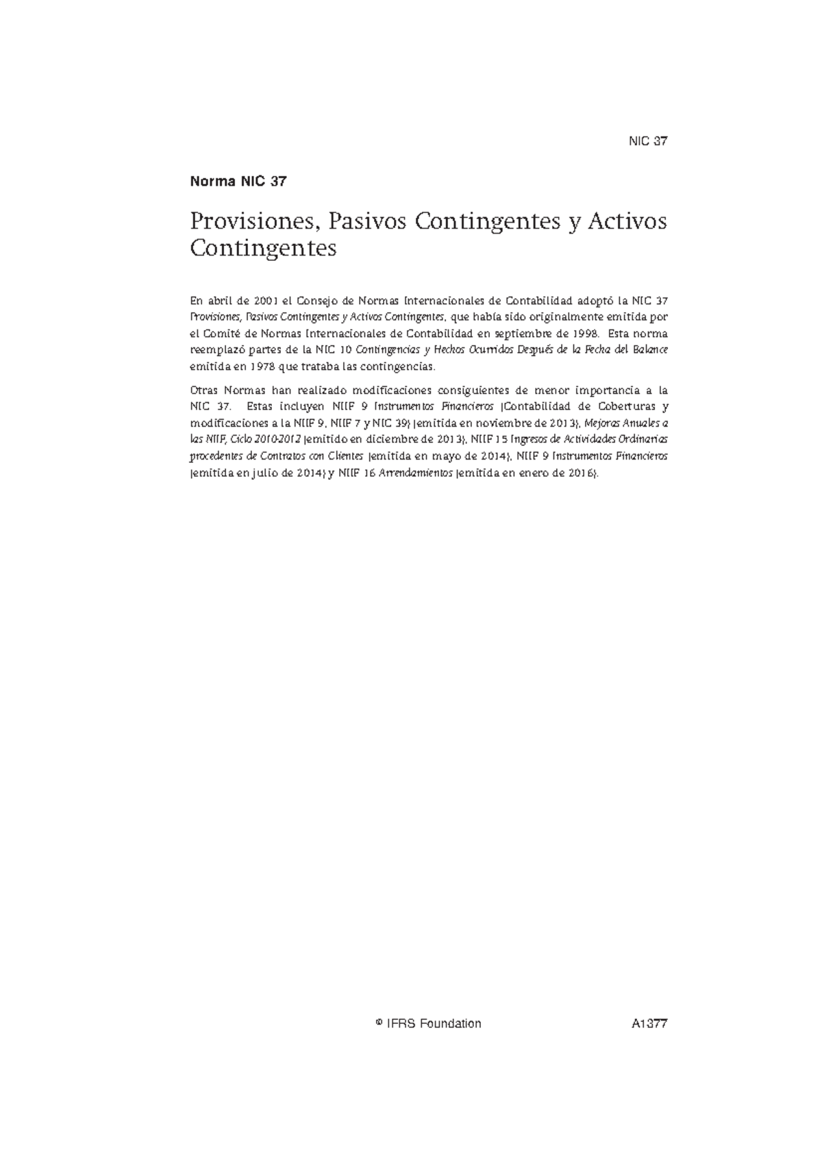 NIC 37 - nia - Norma NIC 37 Provisiones, Pasivos Contingentes y Activos ...