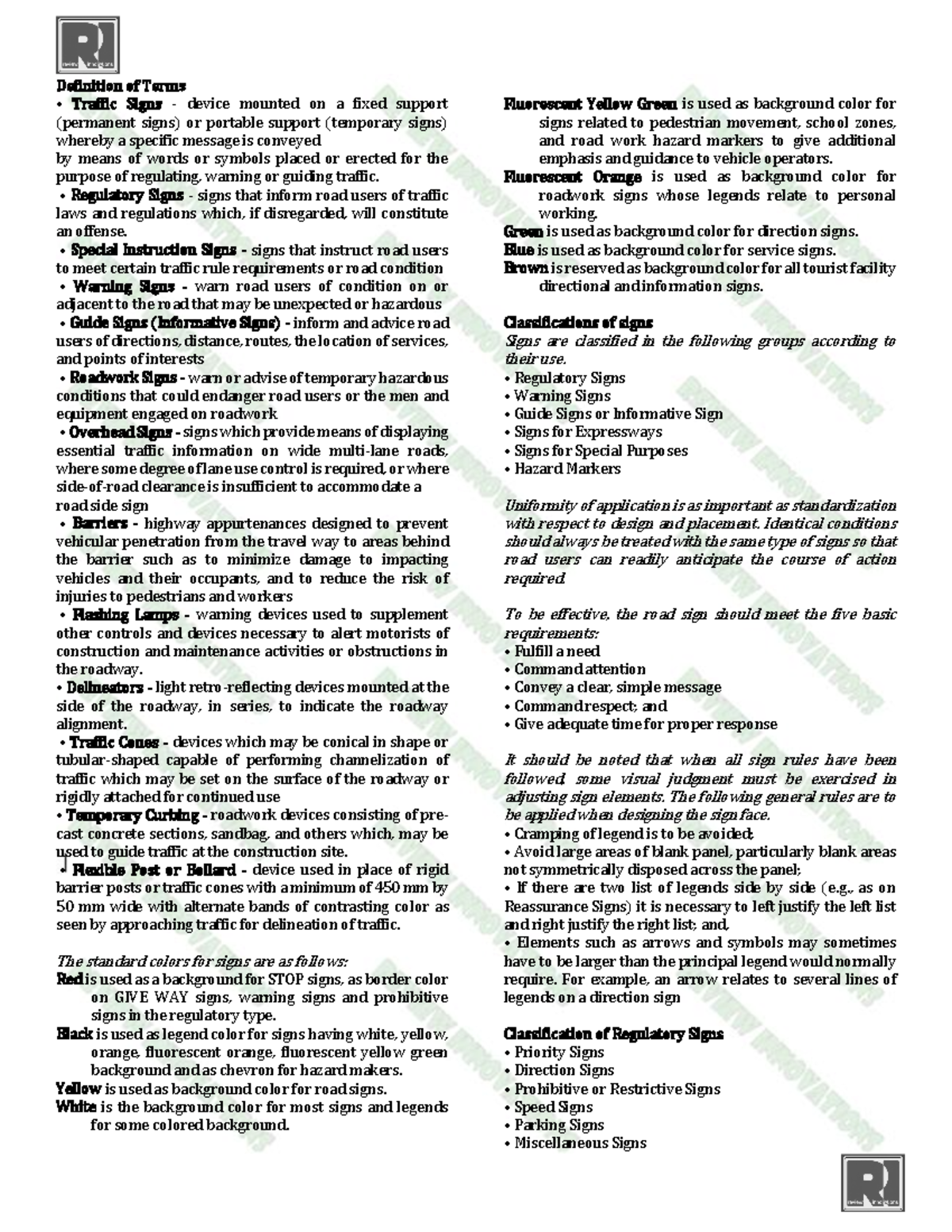 Transpo Terms 2022 - For Board exam - Definition of Terms Traffic Signs ...