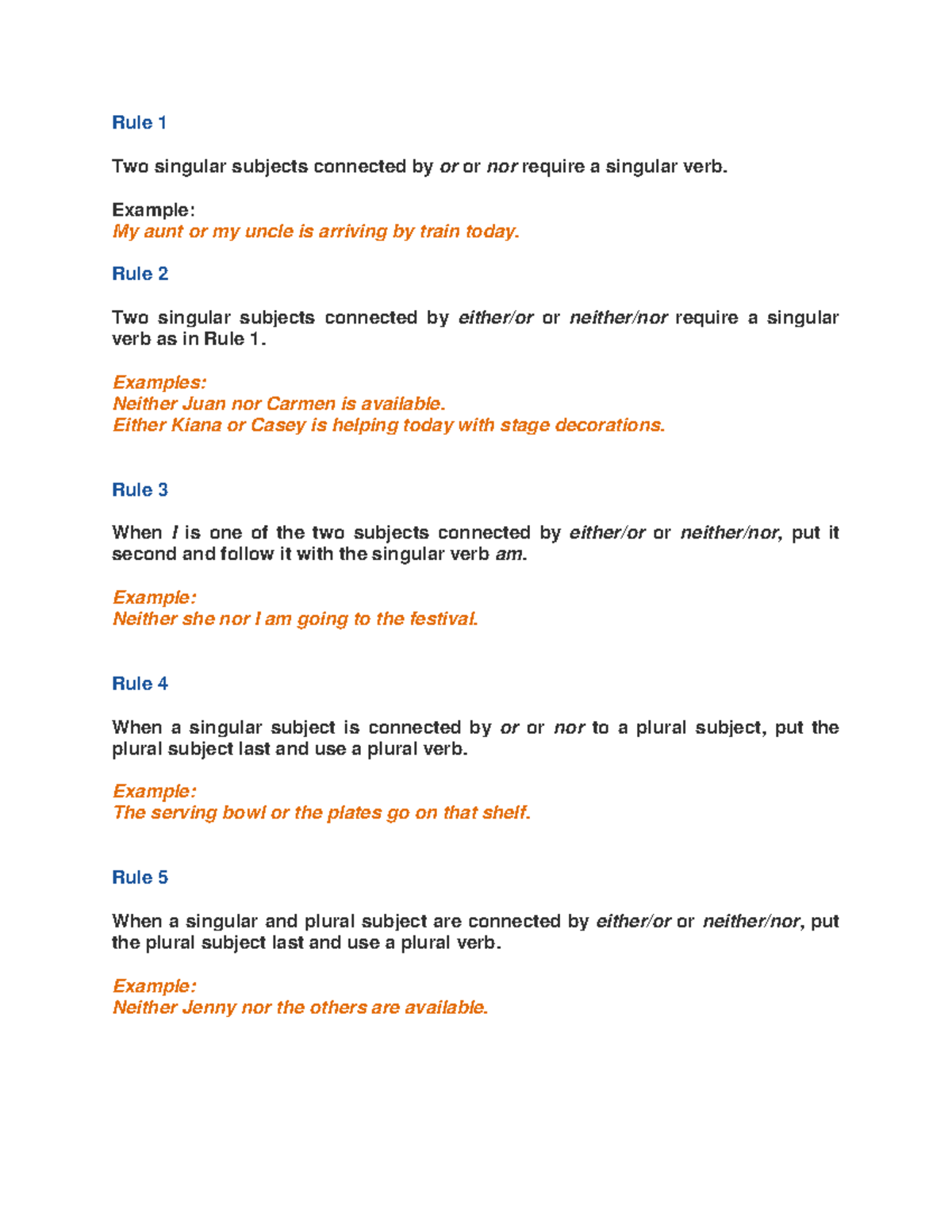 English Rules - Two singular subjects connected by or or nor require a ...