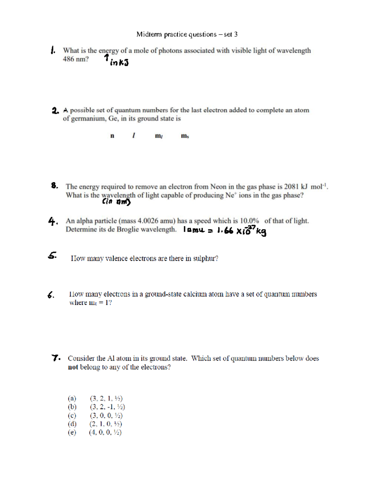 Midterm practice questions- set 3 - What is the energy of a mole of ...