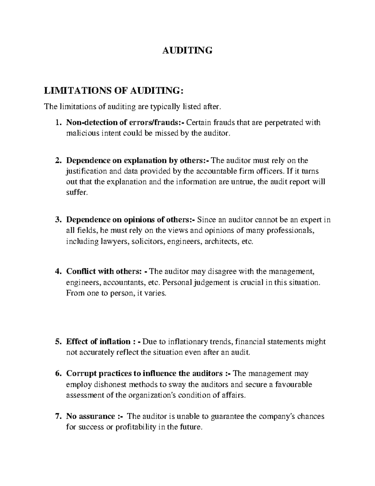 Auditing 5 - AUDITING LIMITATIONS OF AUDITING: The limitations of ...