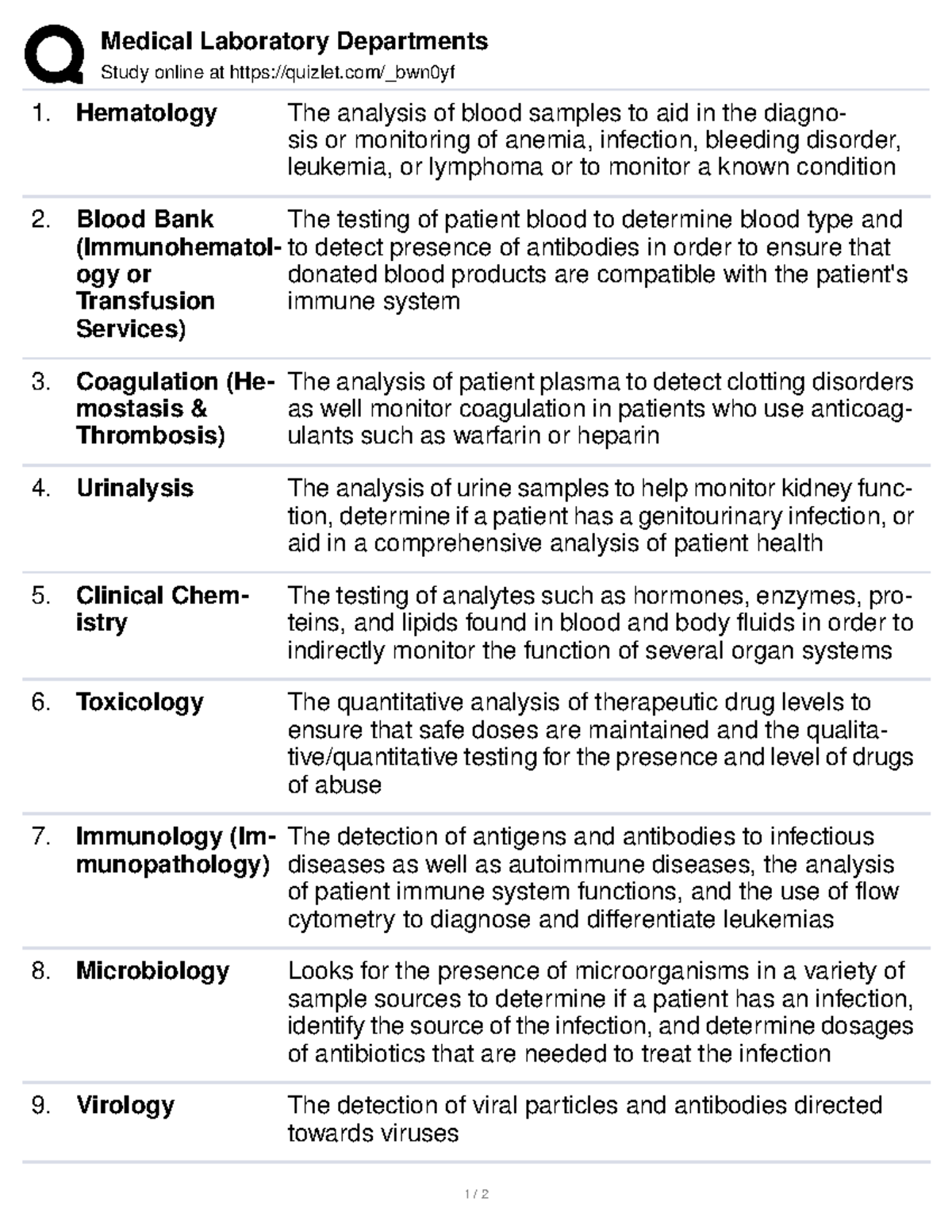 Medical Laboratory Departments - 2 / 2 - Studocu