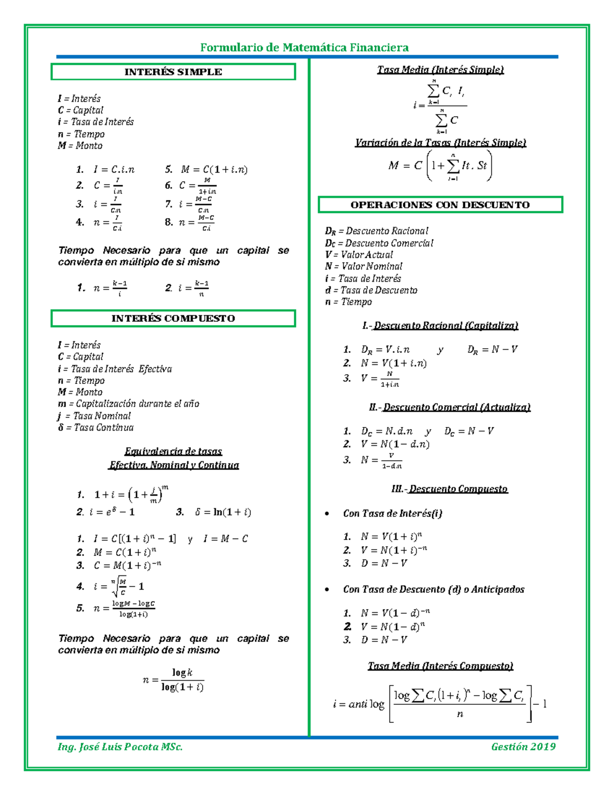 Formulario - ayuda para las materias - Formulario de Matemática ...