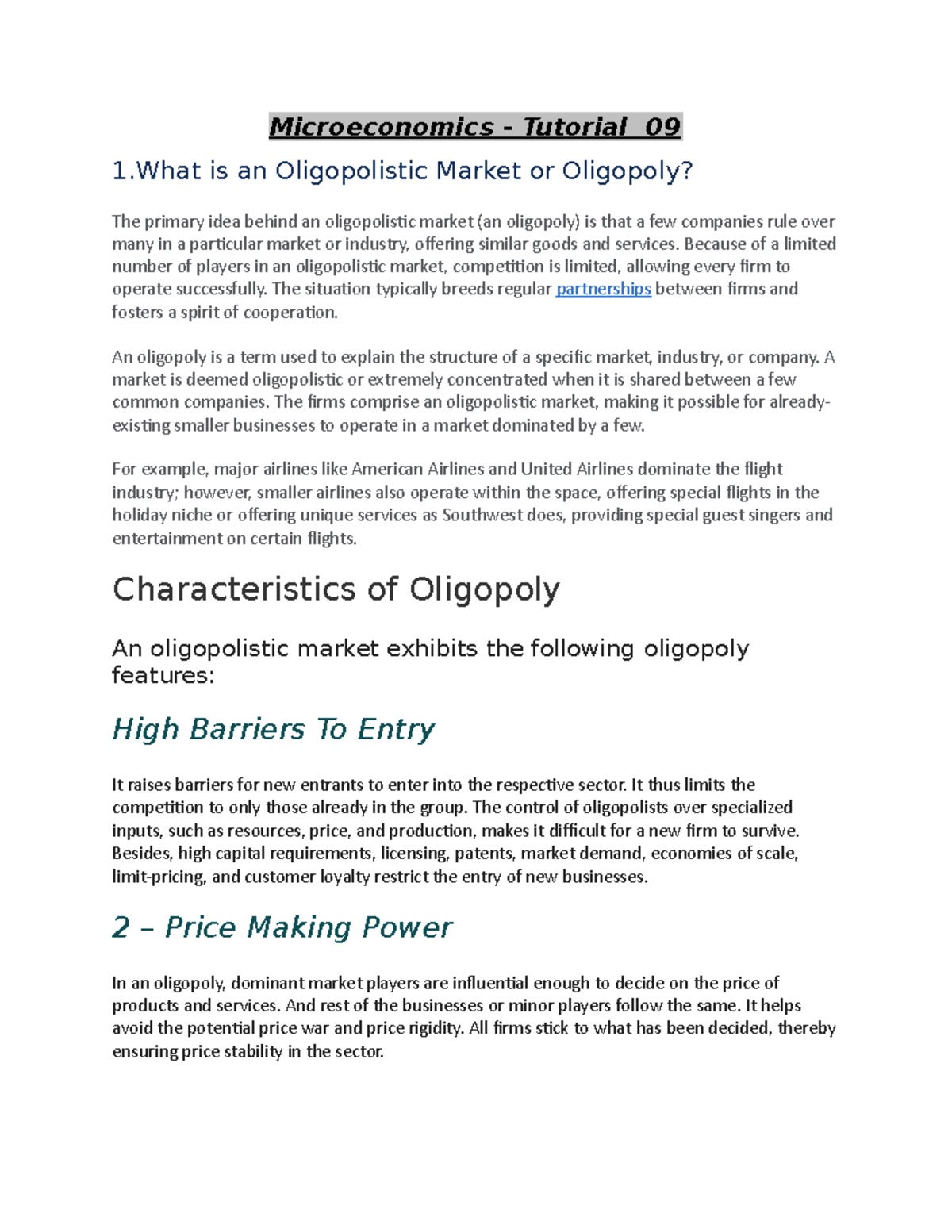 Document - For used - Microeconomics - Tutorial 09 1 is an ...