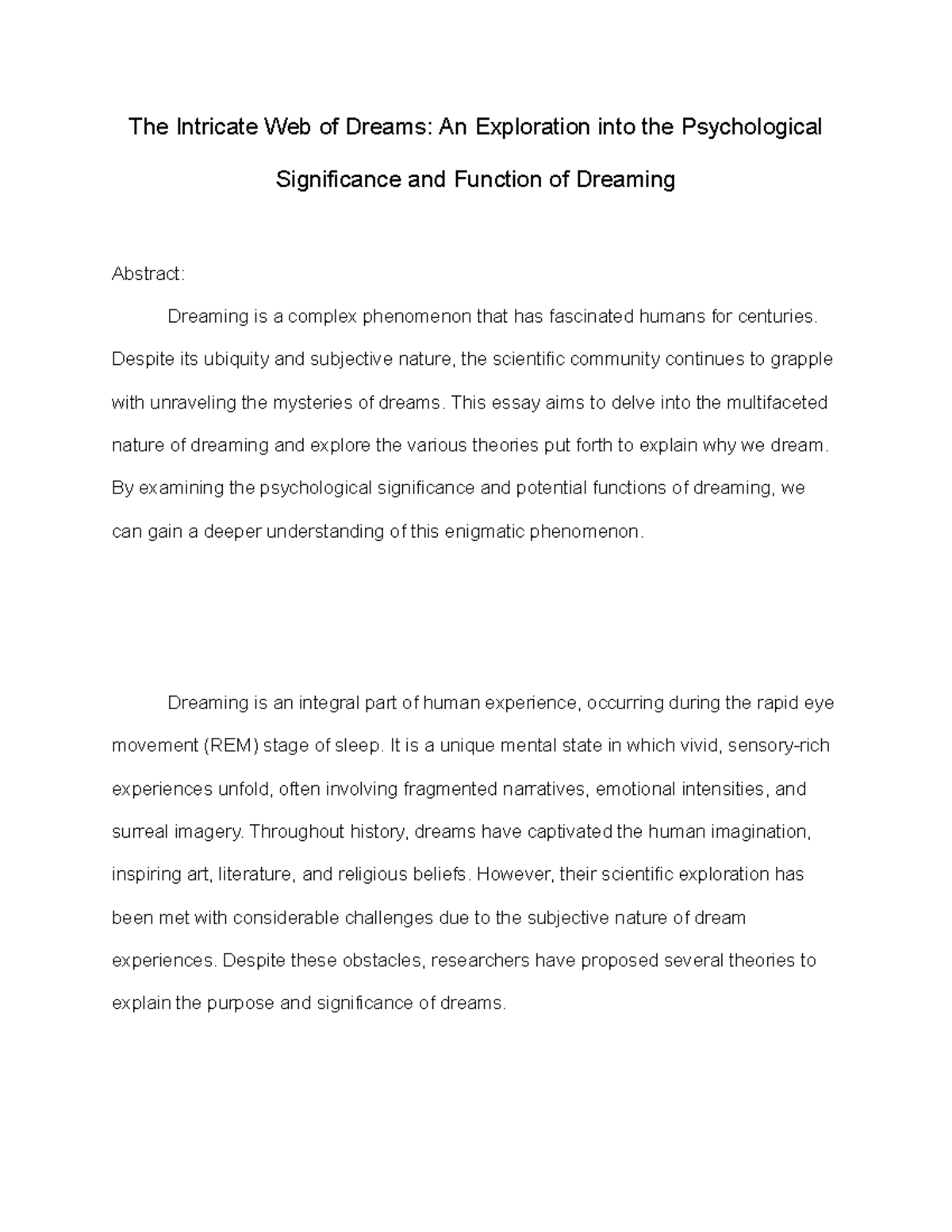The Intricate Web of Dreams An Exploration into the Psychological ...