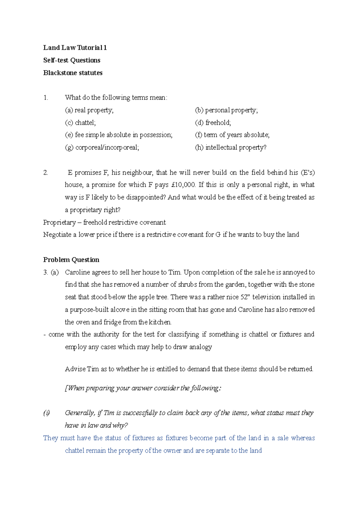 Land Law Tutorial 1 - llknjnin - Land Law Tutorial 1 Self-test ...