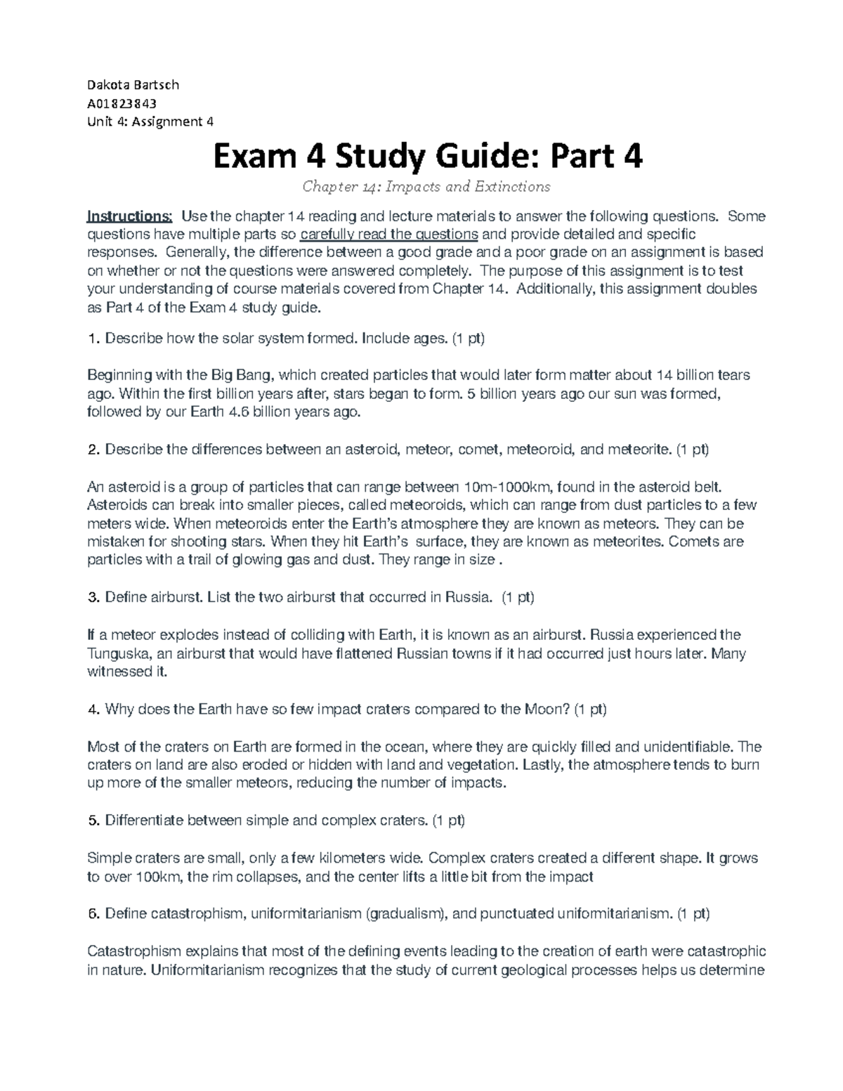 Study Guide Chapter 14 - Dakota Bartsch A01823843 Unit 4: Assignment 4 ...