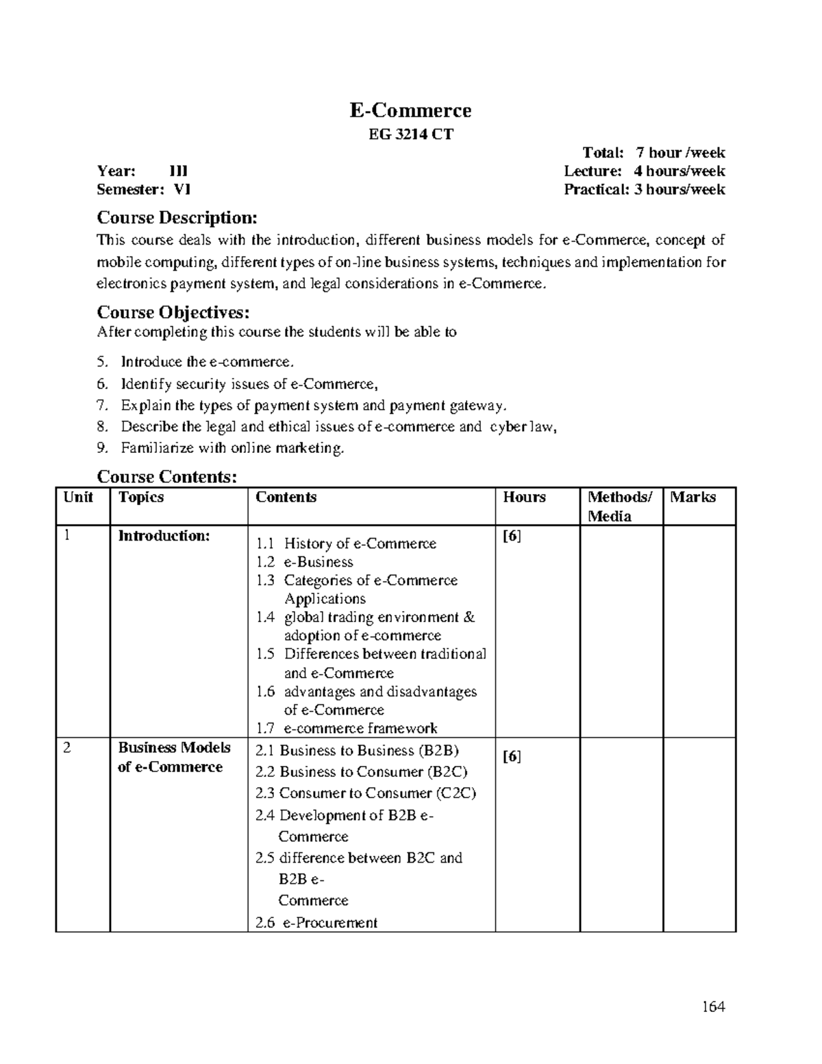 E-commerce Syllabus - E commerce - E-Commerce EG 3214 CT Total: 7 hour ...