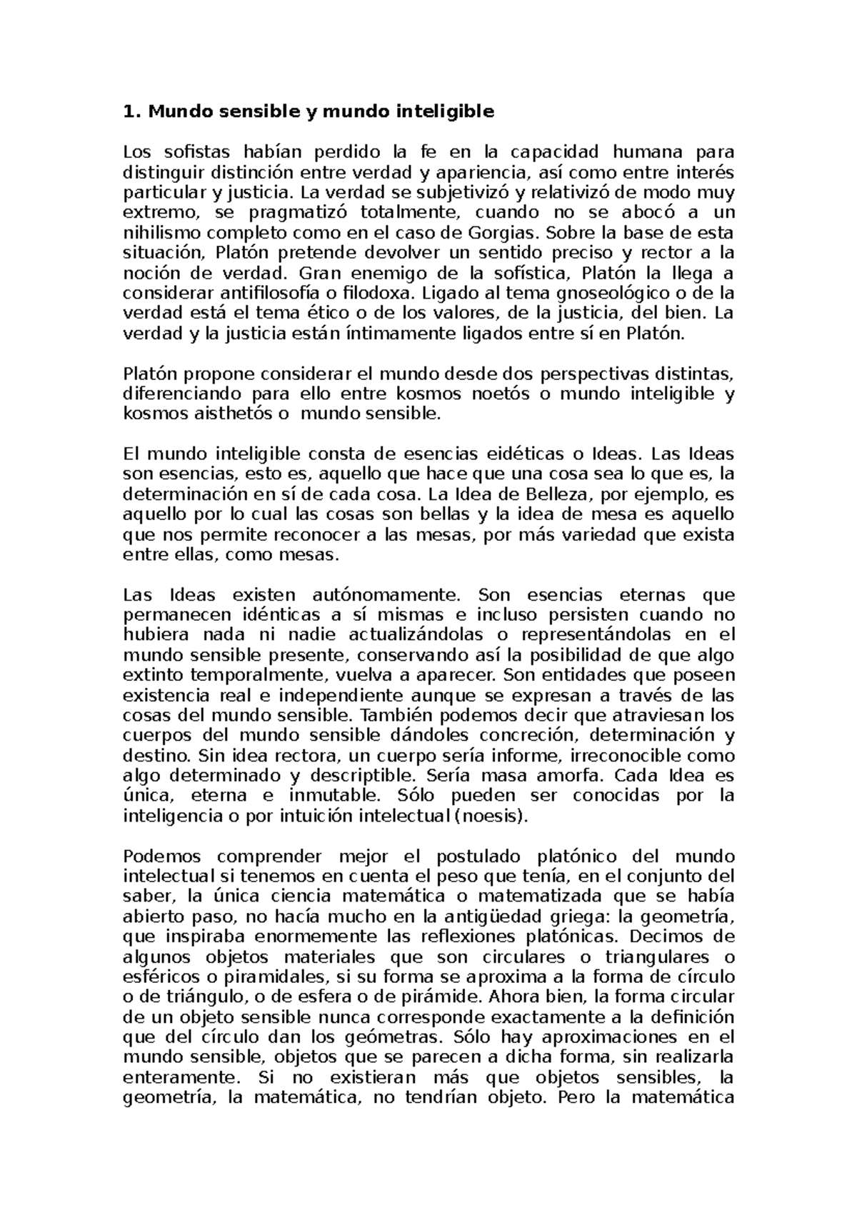 Apuntes Platón - interesante para divertirte - Mundo sensible y mundo ...