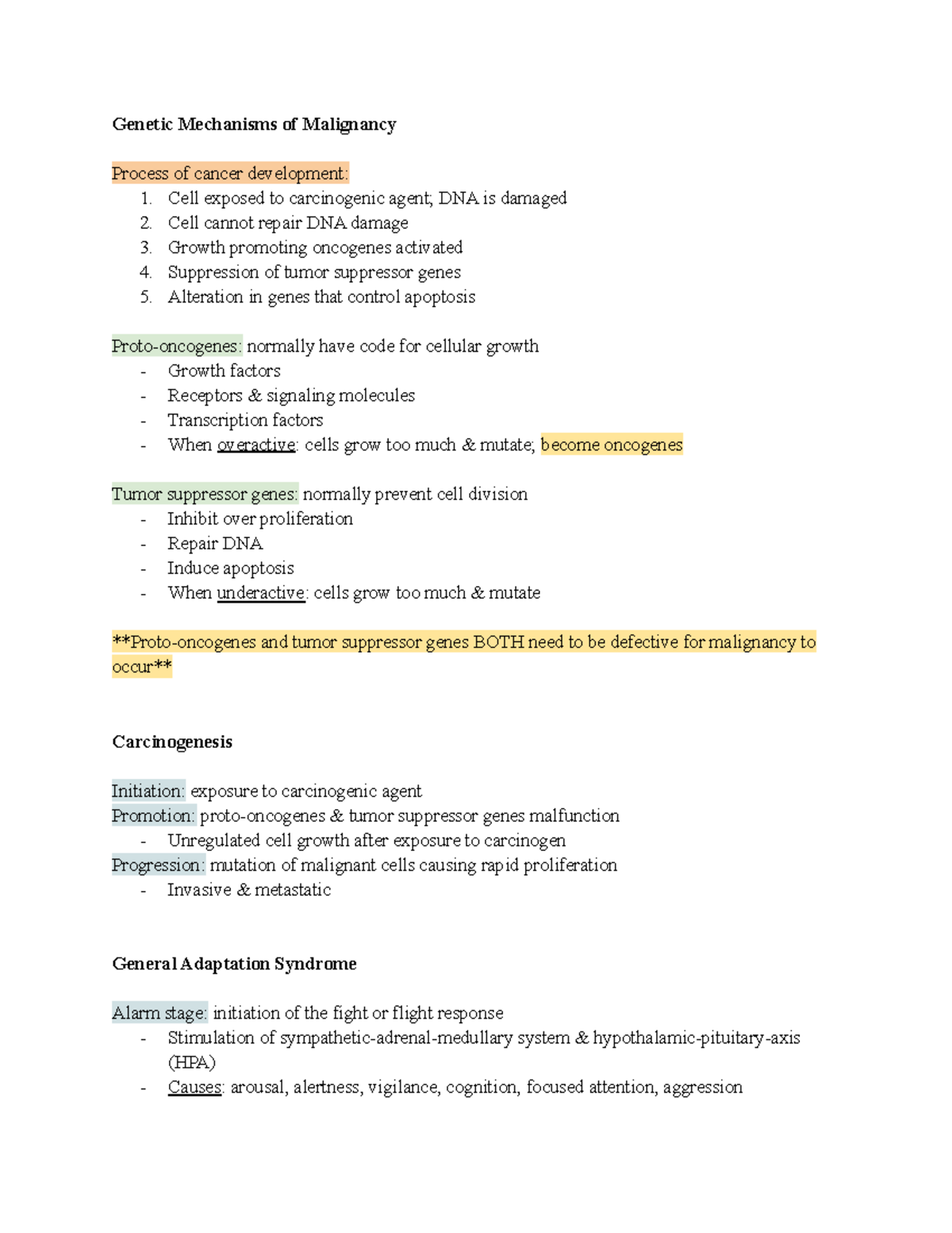 Malignancy & General Adaptation Syndrome - Genetic Mechanisms of ...
