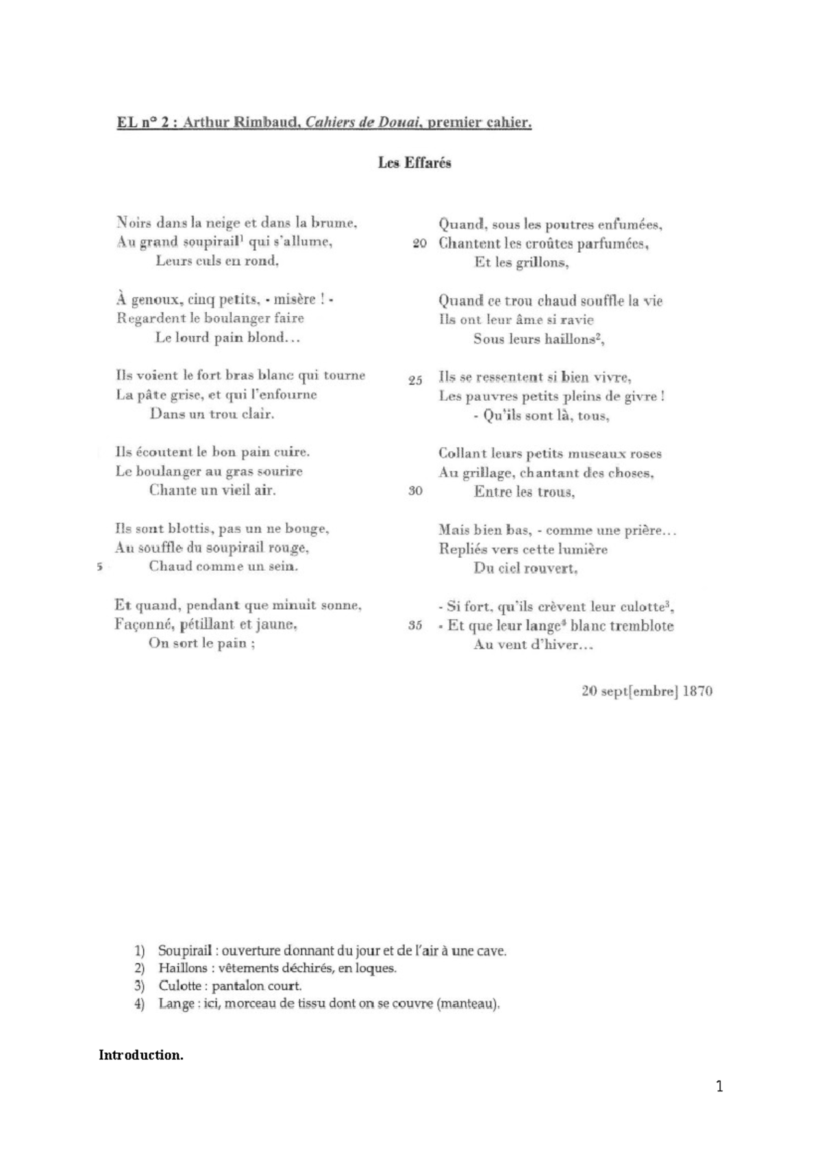 N°2 Les effarés d'Arthur Rimbaud - Introduction. Arthur Rimbaud a très ...