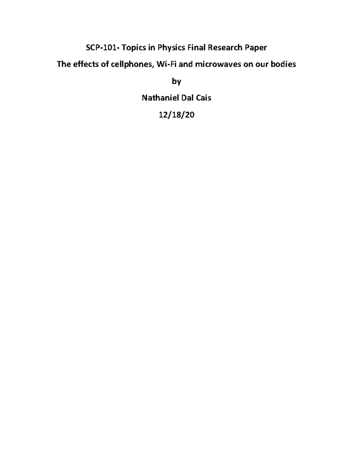 Final Research Paper 121820 - SCP-101- Topics in Physics Final Research ...