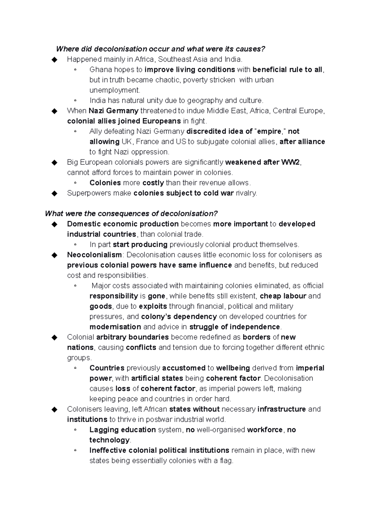 Solid Study Guide - 4 Exam - Decolonization - Where did decolonisation occur and what were its ...