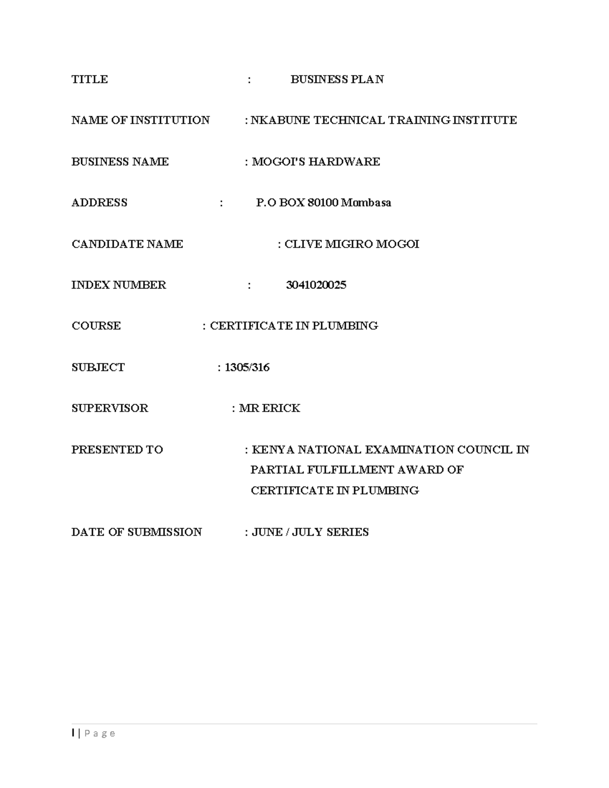 ERIC BP - This is a project by eric - TITLE : BUSINESS PLAN NAME OF ...