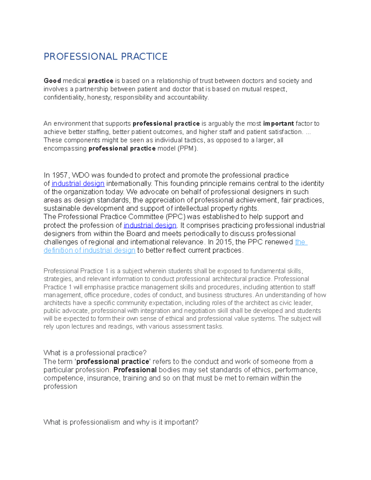 Professional Practice - PROFESSIONAL PRACTICE Good medical practice is ...