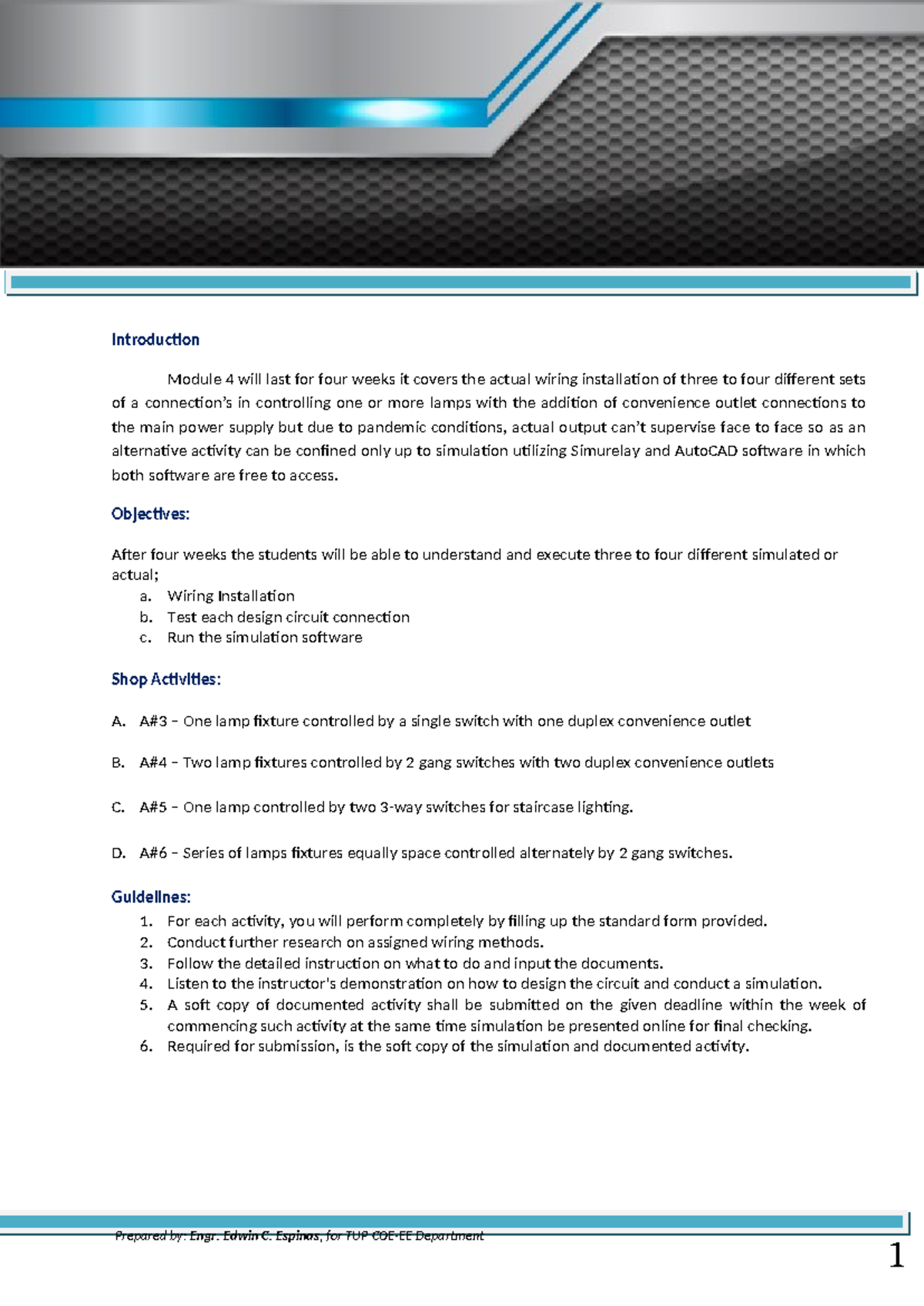 ESW1-Template Material - COLLEGE OF ENGINEERING - ELECTRICAL DEPARTMENT ...
