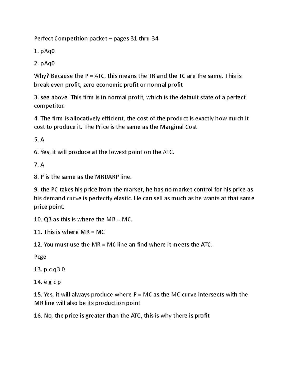 Perfect Comp packet answers and explanations - Perfect Competition ...