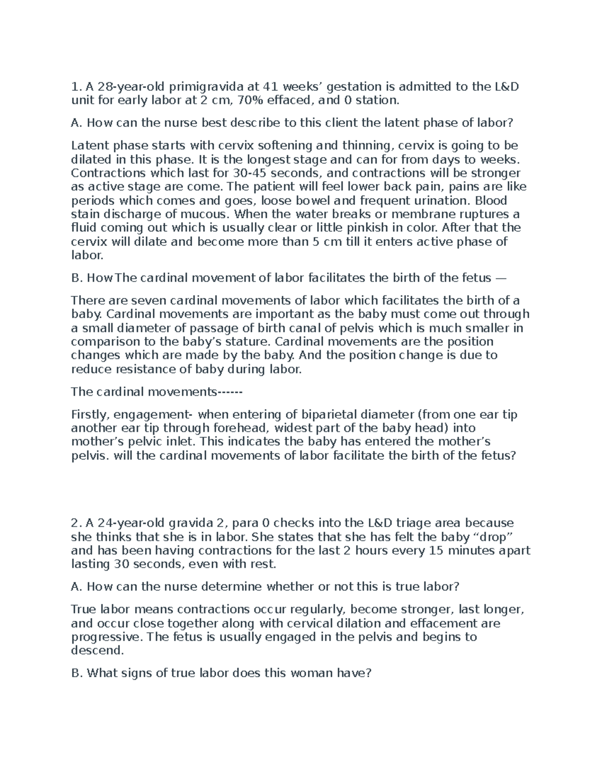 Labor and Delivery Case study - A 28-year-old primigravida at 41 weeks ...