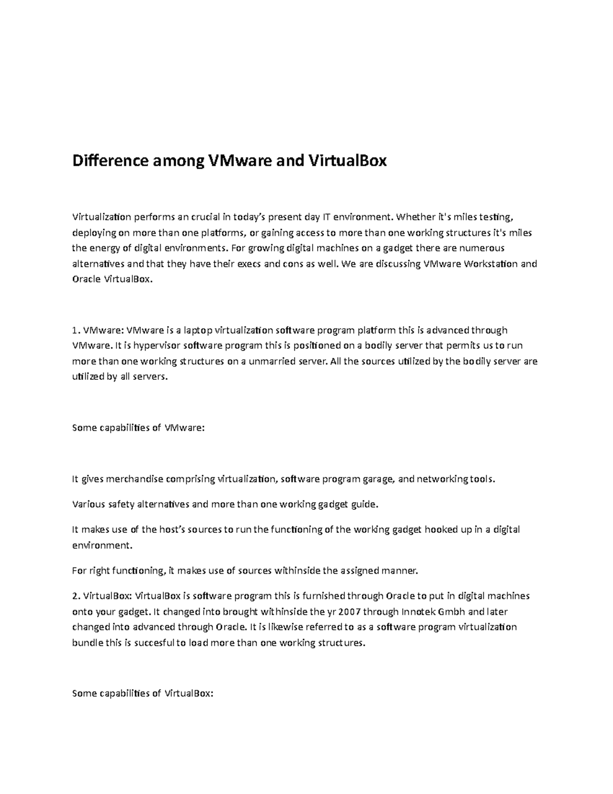 Difference among VMware and Virtual Box - Difference among VMware and VirtualBox Virtualization ...