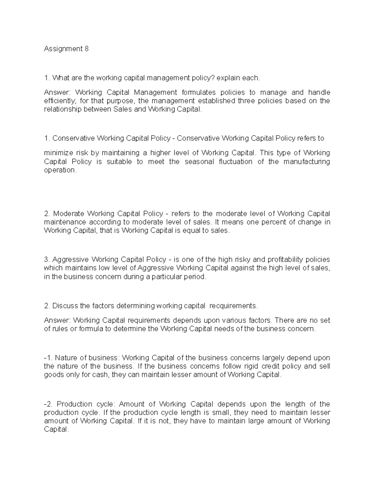 Ass 8 - Advance Accounting - Assignment 8 What are the working capital ...