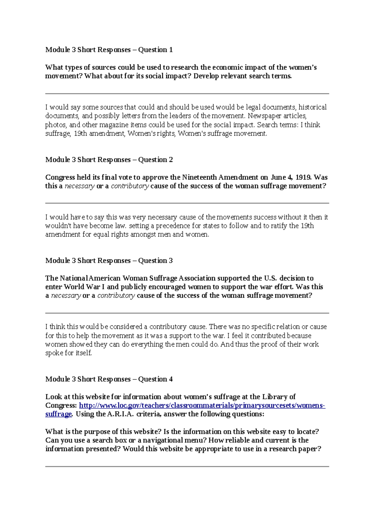 HIS200 3-1 Module Three Short Responses - Module 3 Short Responses ...