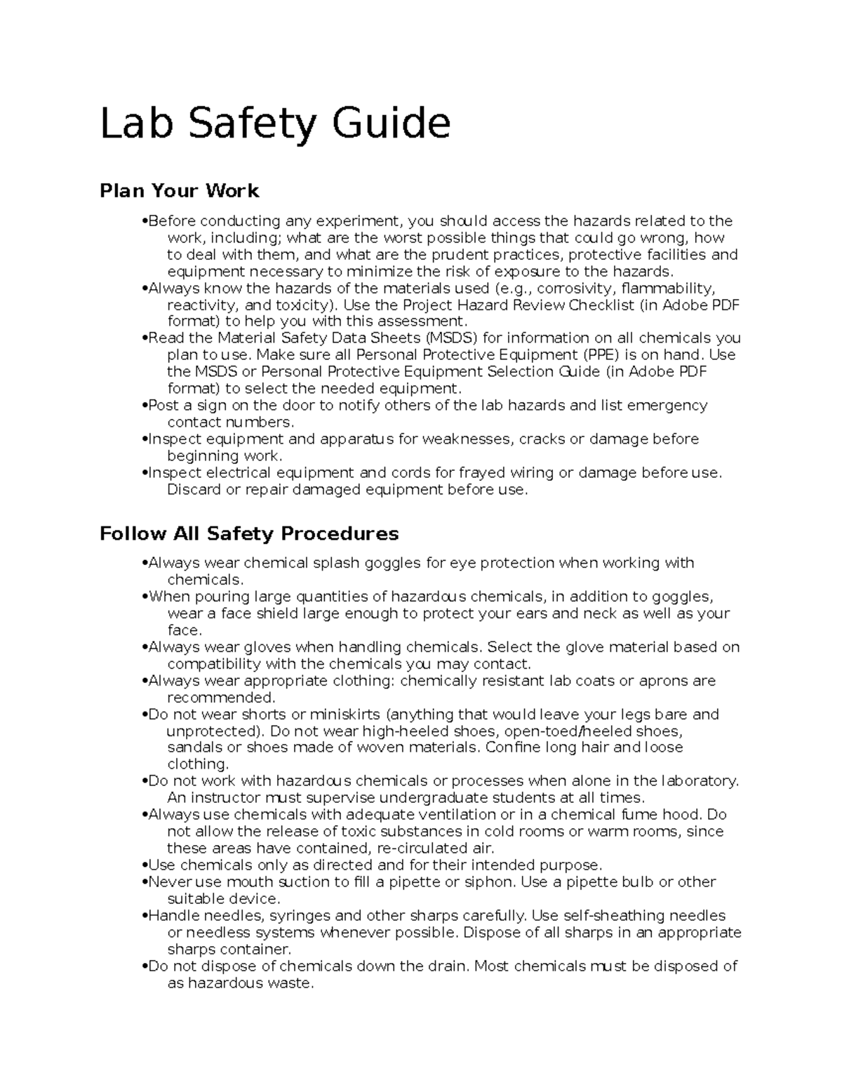 Lab-Safety-Guide - Bacteriology - Lab Safety Guide Plan Your Work ...