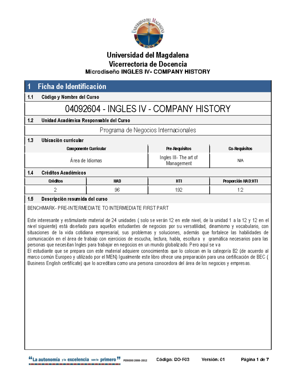 Ingles IV- Company History - Universidad del Magdalena Vicerrectoría de ...