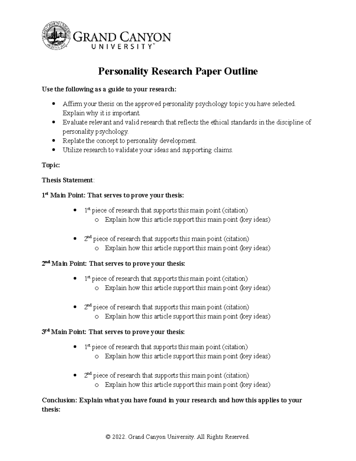 PSY 255 RS T4 Outline Template - Personality Research Paper Outline Use ...